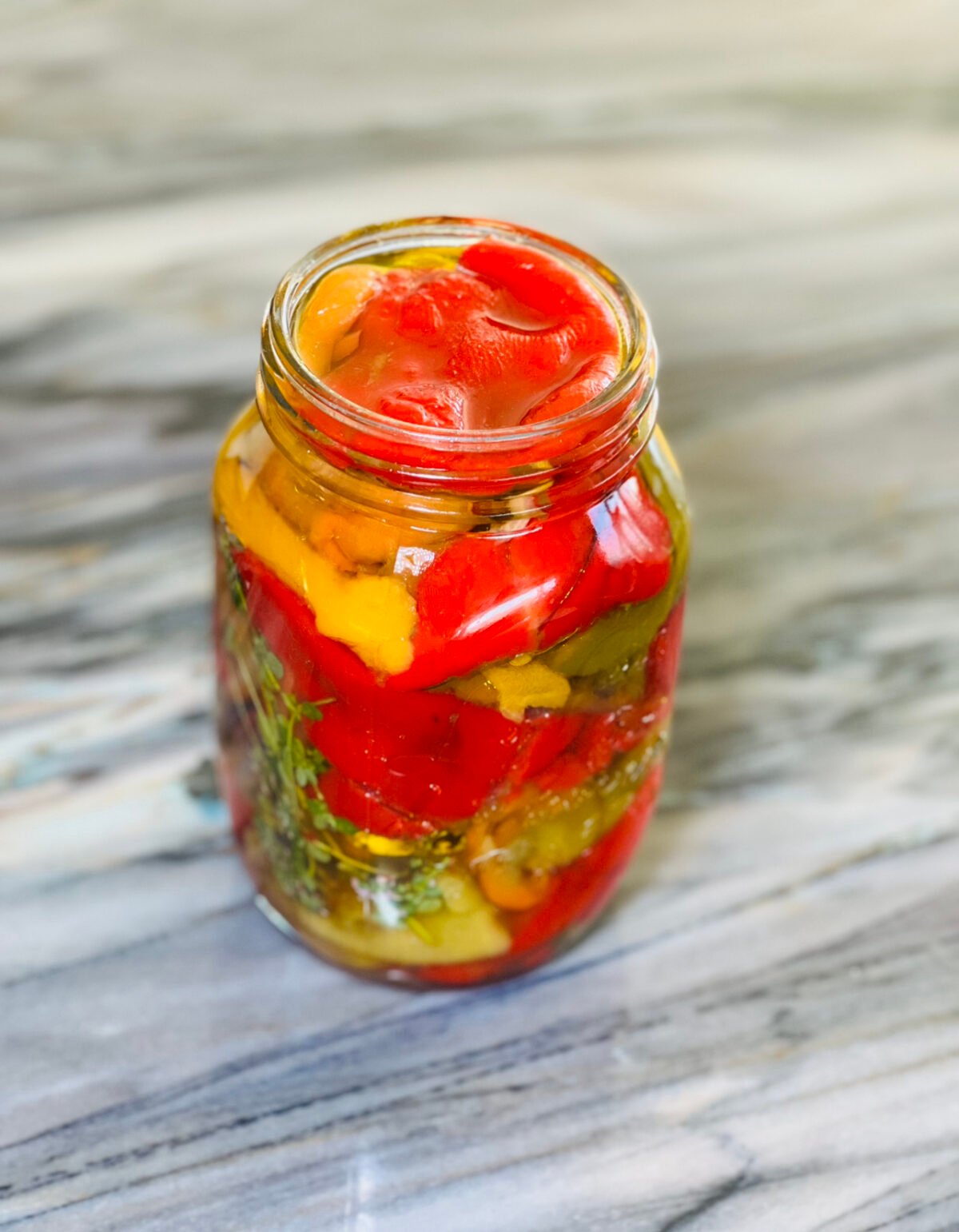 Pickled Roasted Bell Peppers - Marzi's Garden